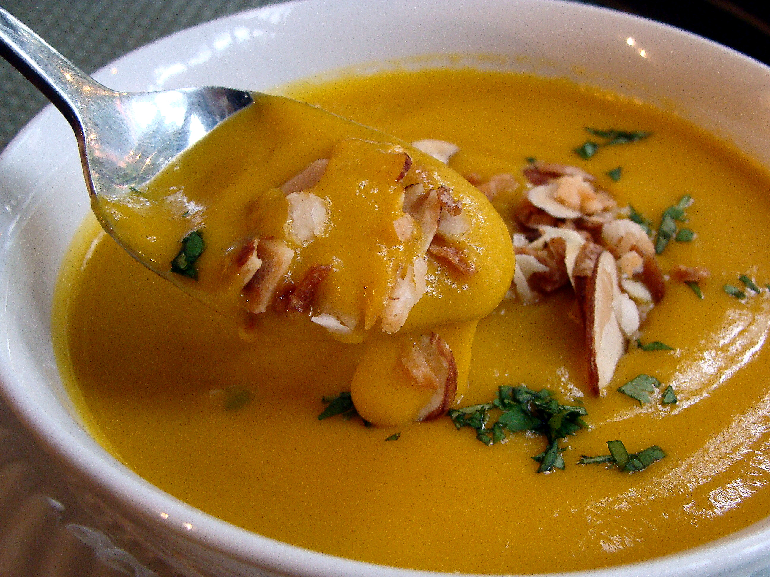 almond + coconut topped butternut squash soup - In Jennie's Kitchen